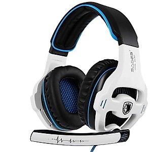 SADES SA810 Gaming Headset Stereo Surround Sound Headphones Volume Control Bass Gaming Headphones with Noise Isolating Microphone for Xbox One PS4 PC Laptop Mac(White and Blue)