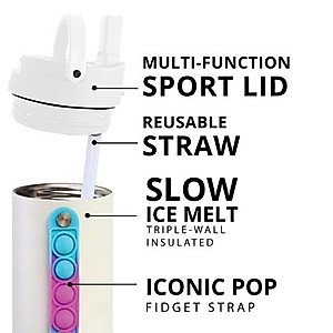 Elemental Iconic Pop Kids Water Bottle for School Girls and Boys | Triple Insulated Stainless Steel Thermos with Straw Lid & Fidget Handle | Flask Water Bottle | BPA free Tumbler, 20oz - White Tie Dye