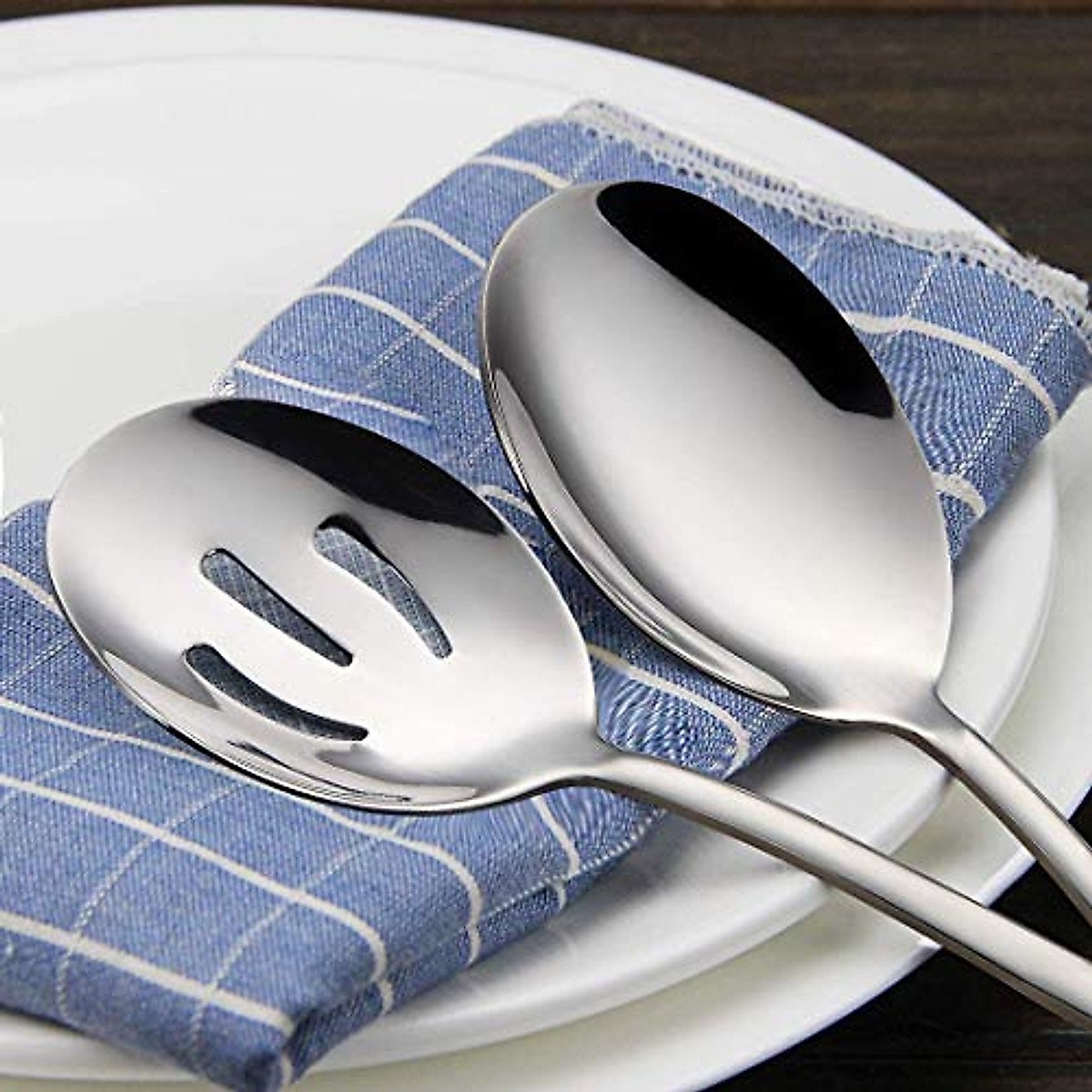 Serving Spoon Sets, Includes 2 Serving Spoons and 2 Slotted Serving Spoons, 8 3/4" Stainless Steel Buffet Banquet Spoons