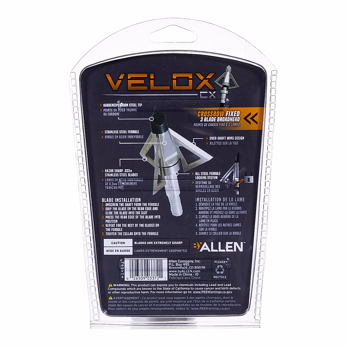 Allen Company Velox CX Ballistic SS Crossbow Broadhead by Allen, 100 Grain, metal, one size