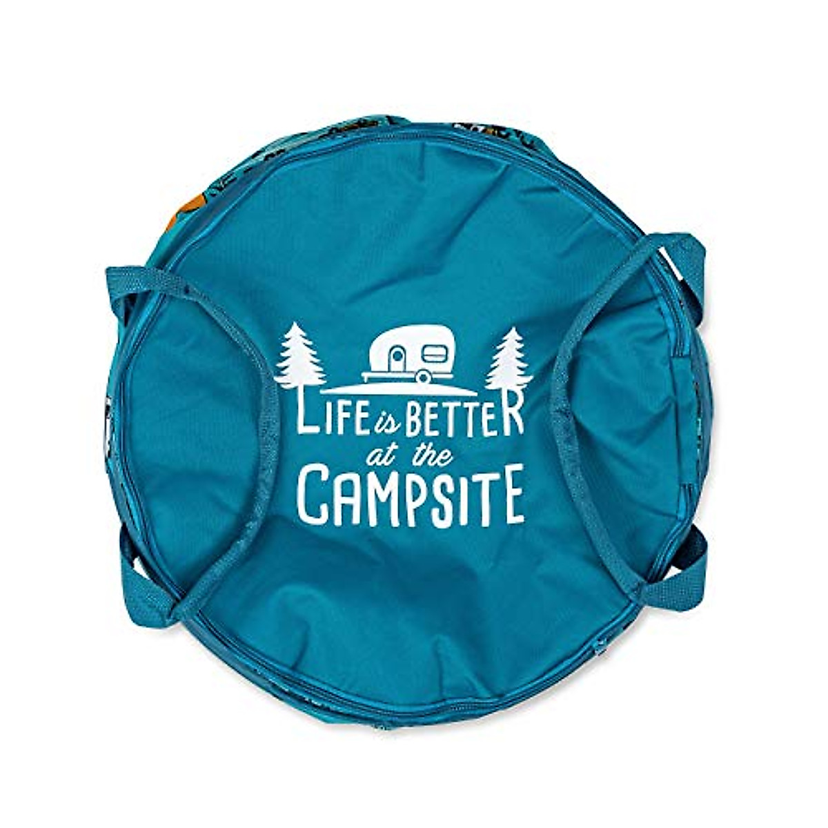 Camco Life is Better at The Campsite Pop-Up Utility Container | 18 x 24-inch | A Compact Size for Multi-Purpose Use | Sketched RVs and Trees Pattern (42987)