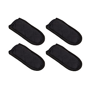 HAWOK Cast Iron Fajita Plate Sizzler Pan Set with Bamboo Tray and Handle Holder, Set of 4, Pre-seasoned Cast Iron Skillet with Bamboo Base and Handle Cover