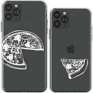 Toik Matching Couple Cases for Apple iPhone 11 Pro Xs Max Xr 10 X 8 Plus 7 6s 5s SE Cover Girlfriend Cute Anniversary Boyfriend Sketch Slice Pizza Slim Drawing Design Simple BFFs Protective Flexible