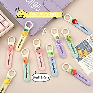 10 Pack Utility Knife Box Cutters, T TOVIA Cute Letter Opener, Mini Box Cutter, Compact Cardboard Cutter Razor Knife, Cute Retractable Box Cutters for Office and Home Use