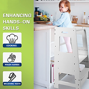 ECOMEX Standing Tower for Toddlers, Toddler Stool for Kitchen Counter Kids Kitchen Step Stool with Safety Rail Toddler Standing Tower with Adjustable Platform for Kitchen Counter, Elegant White