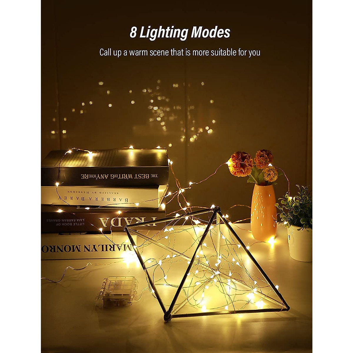 Mikasol Fairy String Lights, 1 Packs Led Fairy Lights Battery Operated Waterproof Copper Wire with Remote Control Fairy Lights for Bedroom. Firefly Lights Christmas Lights 8 Modes (16.4 ft/Warm White)