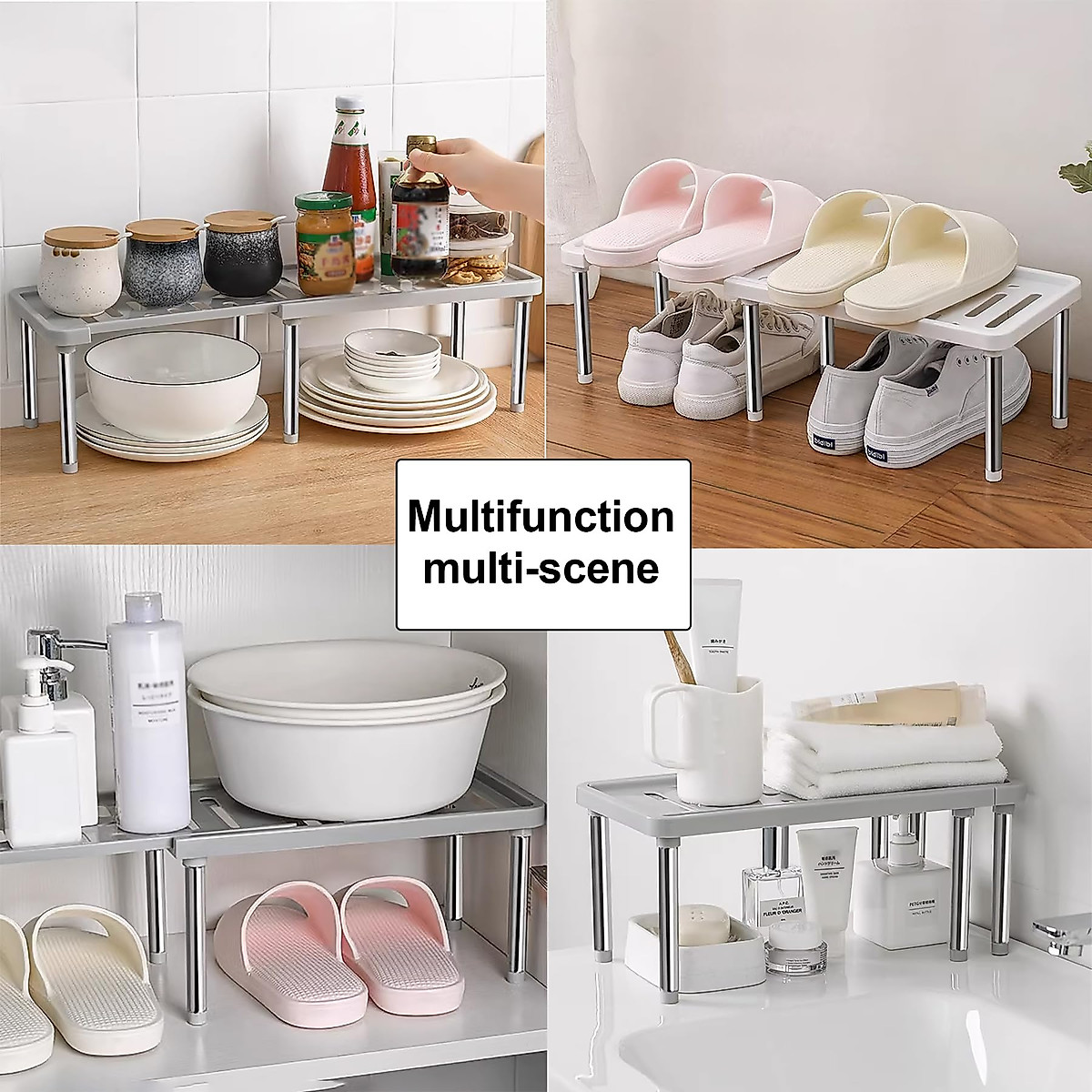 Atkits 2 Pack Under Sink Organizer Expandable Under Sink Organizer and Storage Multi-Use Under Kitchen Cabinet Storage Shelf Adjustable,White