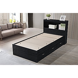 Hodedah Twin-Size Captain Bed with 3-Drawers and Headboard in Black, 85.6"L x 42.3"W x 39.2"H
