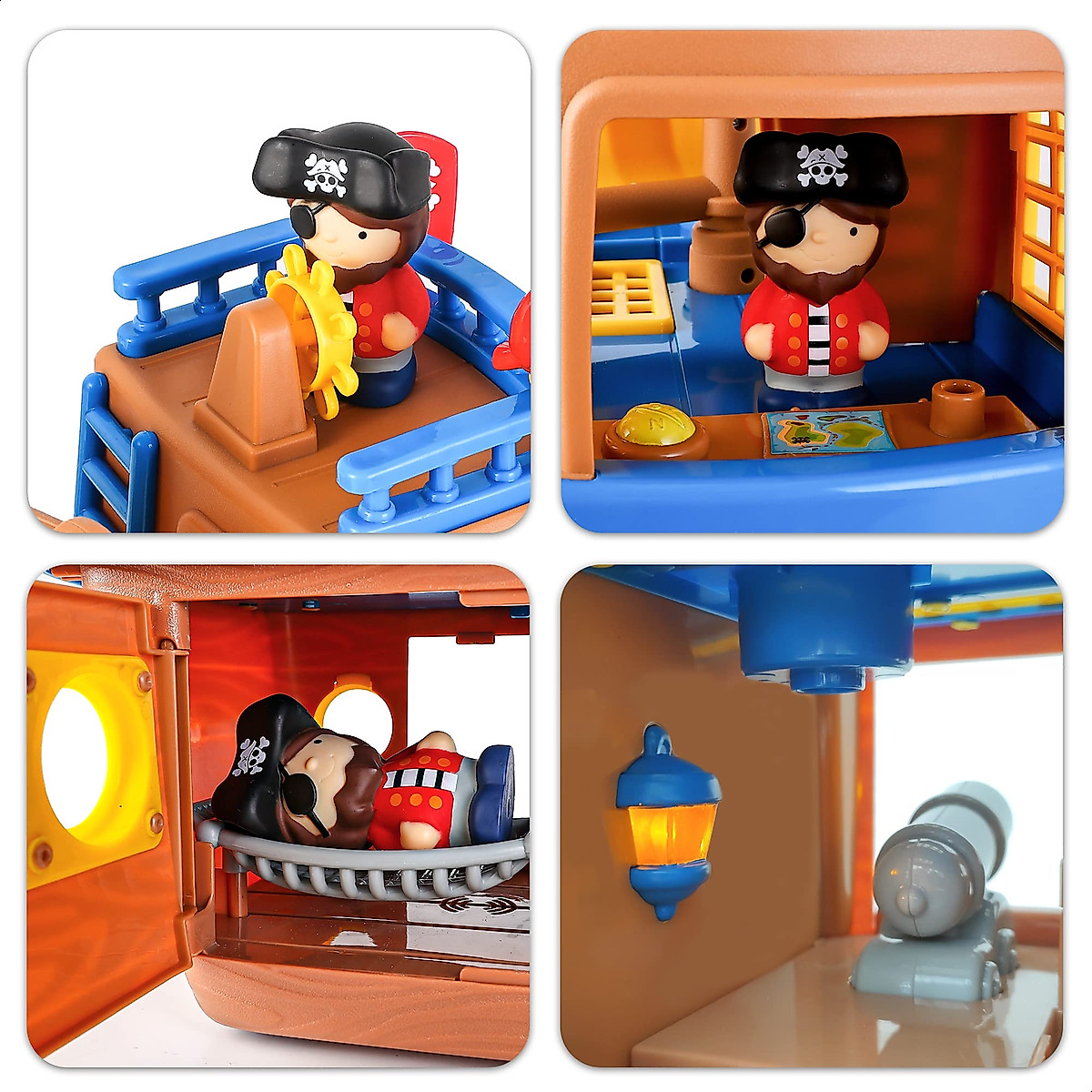 iPlay, iLearn Large Pirate Ship Toys, Kids Pretend Adventure Playset W/ Figures, Boat, Island &Treasure, Toddler Imaginative Play W/ Light Sound, Birthday Gifts for Age 2 3 4 5 6 Year Old Boys Girls