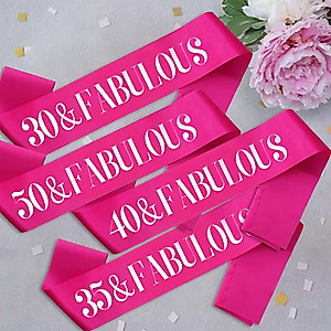 KETAOO 30 & Fabulous Birthday Sash, Hot Pink Foil '30 & Fabulous' Silver Satin 30th Birthday Sash for Women Birthday Party Favors Decorations Gifts