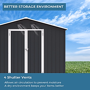 Zevemomo 8 x 6 ft Outdoor Storage Shed, All Weather Metal Shed with Metal Foundation & 2 Lockable Doors, Tool Shed Outdoor Storage for Garden, Patio, Backyard, Lawn, Black