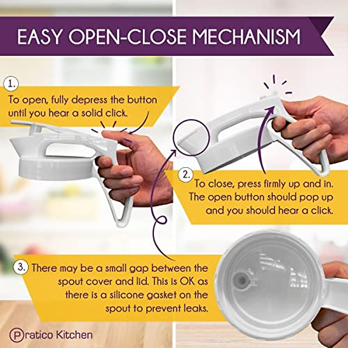 Pratico Kitchen SnapPour Water, Juice, and Beverage Pitcher, Made in Japan, 3.2 qt, 102 oz, White