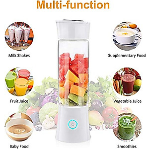 Portable Personal Blender, Household Juicer fruit shake Mixer -Six Blades, BPA Free 480ml Baby cooking machine with USB Charger Cable (blue)