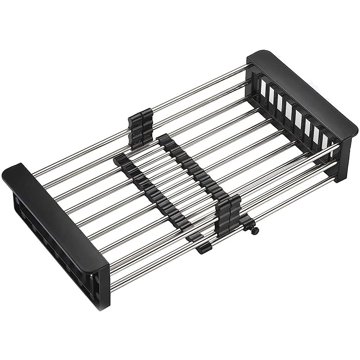 GULICA Dish Drying Rack, Adjustable Stainless Steel Drainer Basket Drain Tray for Dish Vegetable Fruit, On Counter Dish Rack or in Sink Over Sink Kitchen Basket Dish Drying Rack Grey