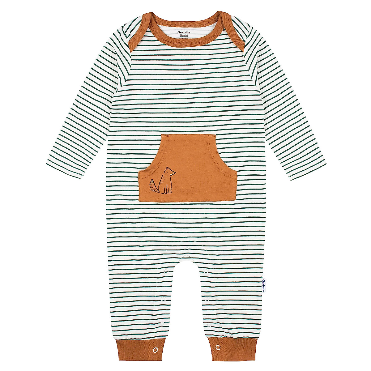 Gerber Baby Boys' 2-Pack Long Sleeve Jumpsuit, Green Fox, Newborn