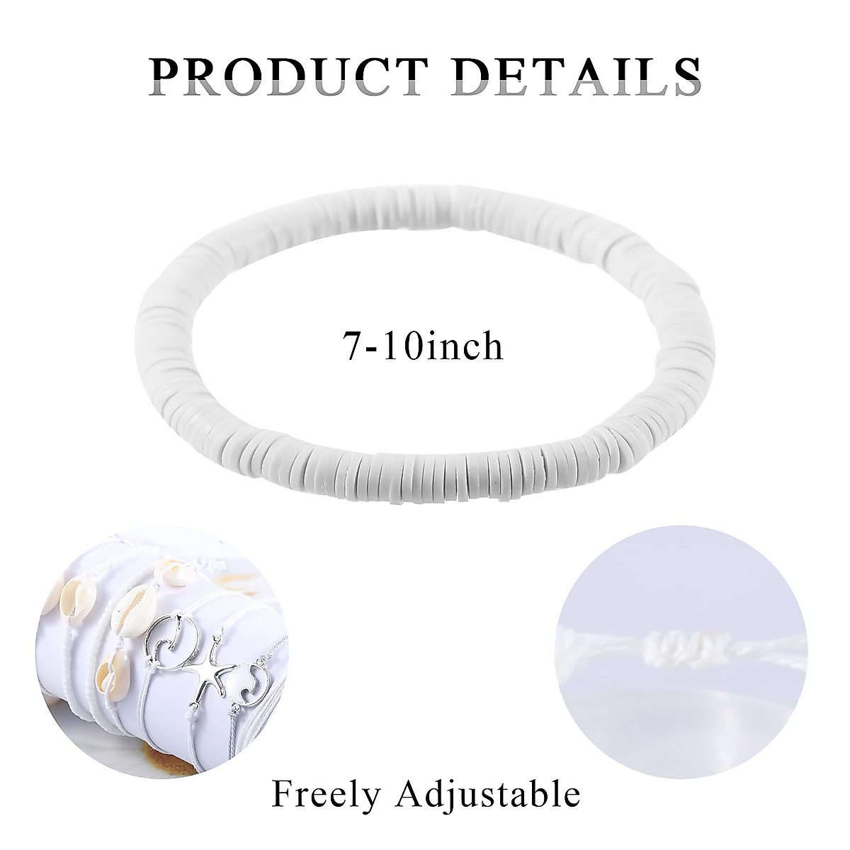 PIPITREE 12Pcs Beach Surfer Wave Bracelets for women, Adjustable Handmade Waterproof Braided String Beaded Anklets Starfish Shell Ankle Bracelet for Women Boho Summer White Bracelet Set