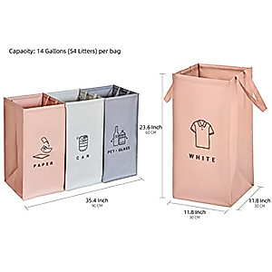 ECOWAN LIVING Recycle Bin, Trash Bin, Recycling Bins for Kitchen Home, Recyclable Waste Trash Sorting Organizer, Reusable Waterproof Compartment Container, Pack of 3 Bags