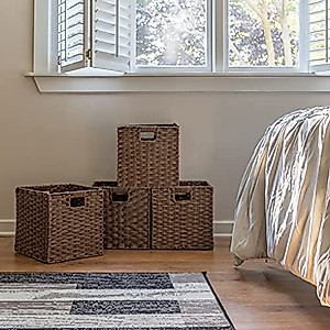 Foldable Synthetic Plastic Wicker Storage Basket with Iron Wire Frame By Blue Ridge Basket Company(Set of 4)