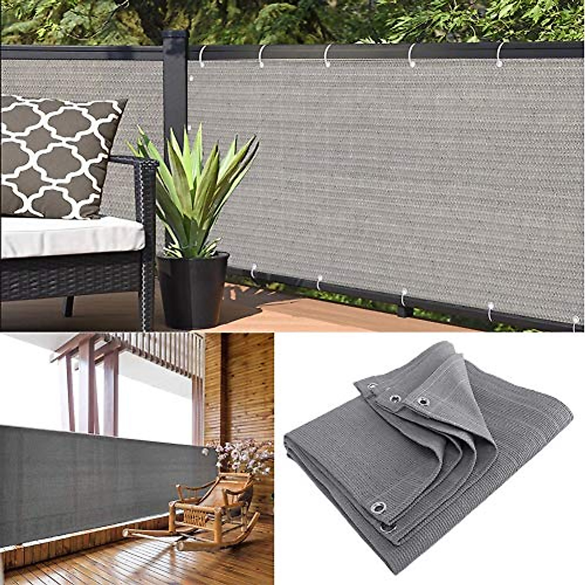 WUZMING Balcony Privacy Screen, Outdoor Fence Isolation Net, 100% HDPE Shade Cloth with, with Rope and Cable Ties, 51 Sizes (Color : Gray, Size : 110x300cm)