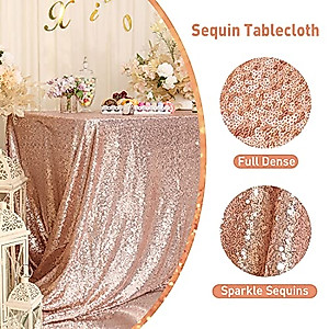 Poise3EHome 50×72'' Rectangle Sequin Tablecloth Party Cake Dessert Table Exhibition Events, Rose Gold