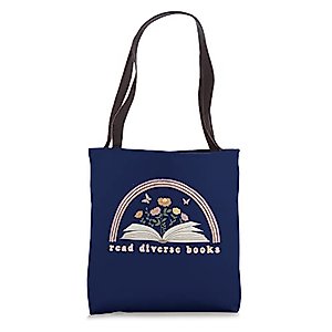 Read Diverse Books Vintage Cottagecore Butterfly Wildflowers Tote Bag