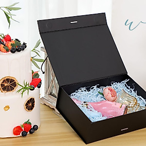 Moretoes Gift Box with Lid for Presents, 10.5x7.5x3.1 Inches Black Gift Box with Ribbon and Magnetic Closure for Valentine's Day, Mother's Day, Holidays, Birthdays