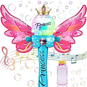 Liberty Imports Fairy Princess Bubble Wand Blower | Kids Magic Light Up Toy Automatic Handheld Bubble Machine Blowing Play Set with Solution for Girls