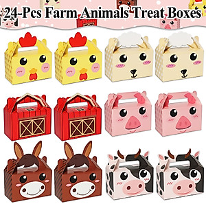 24 Pack Farm Animal Party Favor Boxes Farm Theme Birthday Goodie Boxes Farmhouse Animals Candy Christmas's Day Gift Bags Barnyard Candy Treat Boxes for Girls Kids Baby Shower Birthday Party Supplies