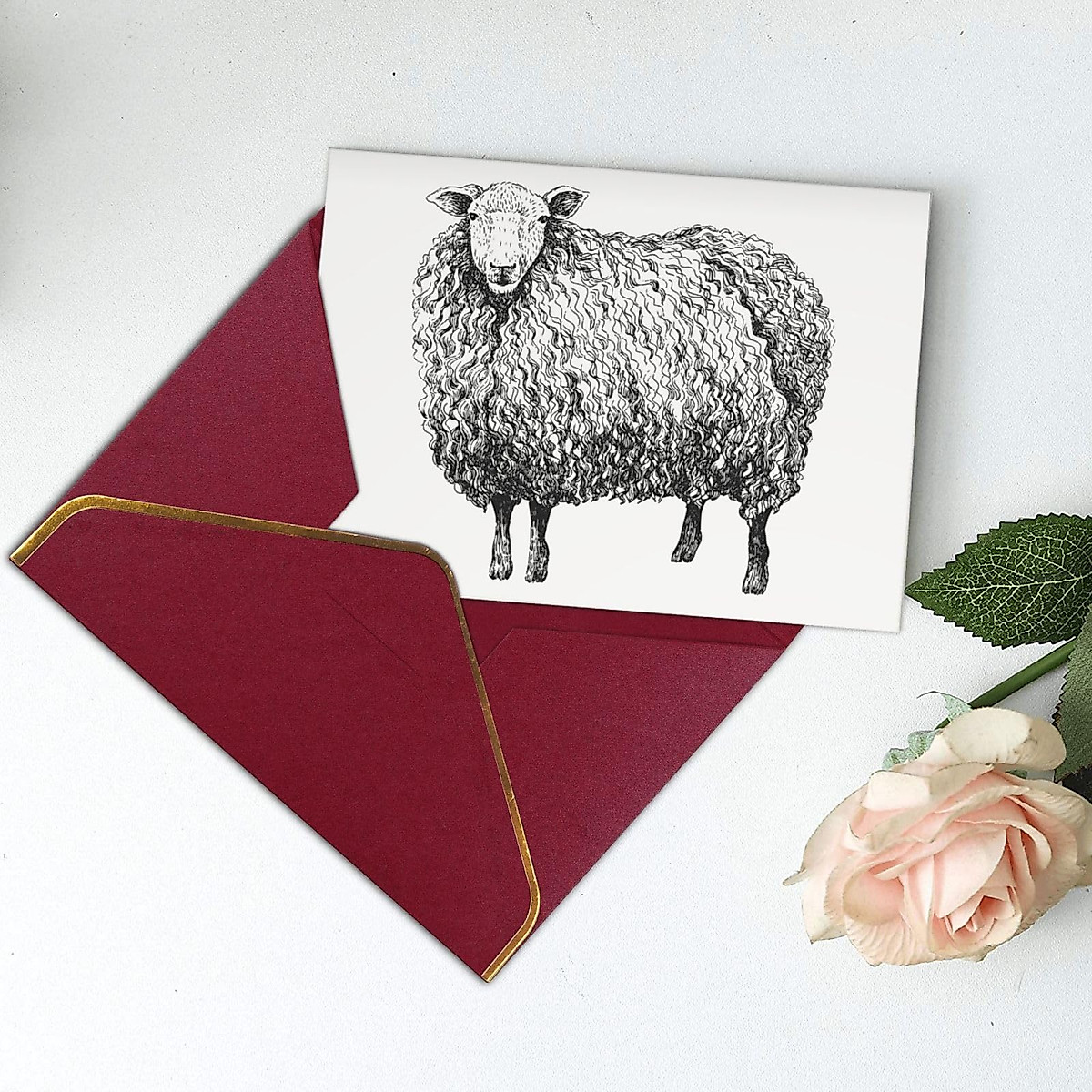 Vintage Sketch Sheep Alpaca Thank You Cards With Envelopes, Blank Greeting Note Cards With Envelopes Blank Inside, Funny Birthday Cards For Women Men, Thank You Card For Wedding Business,Graduation