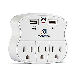 Wall Outlet Extender Surge Protector - 490 Joules Surge Protection Multi Plug Outlet Expander with 3 Outlets 2 USB Charger Ports Wall Mount Adapters ETL Listed for Home/School/Office Use…