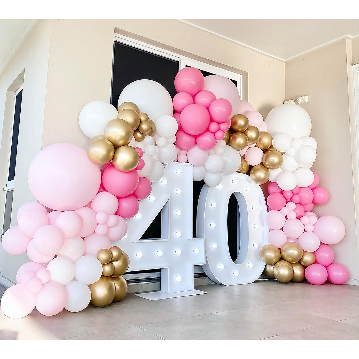Pink Balloons Garland Arch Kit - Double Stuffed Matte Light Pink and White Cream Peach Latex Balloon Different Sizes 18 12 10 5In Boho Ballon for Baby Shower Party Decorations
