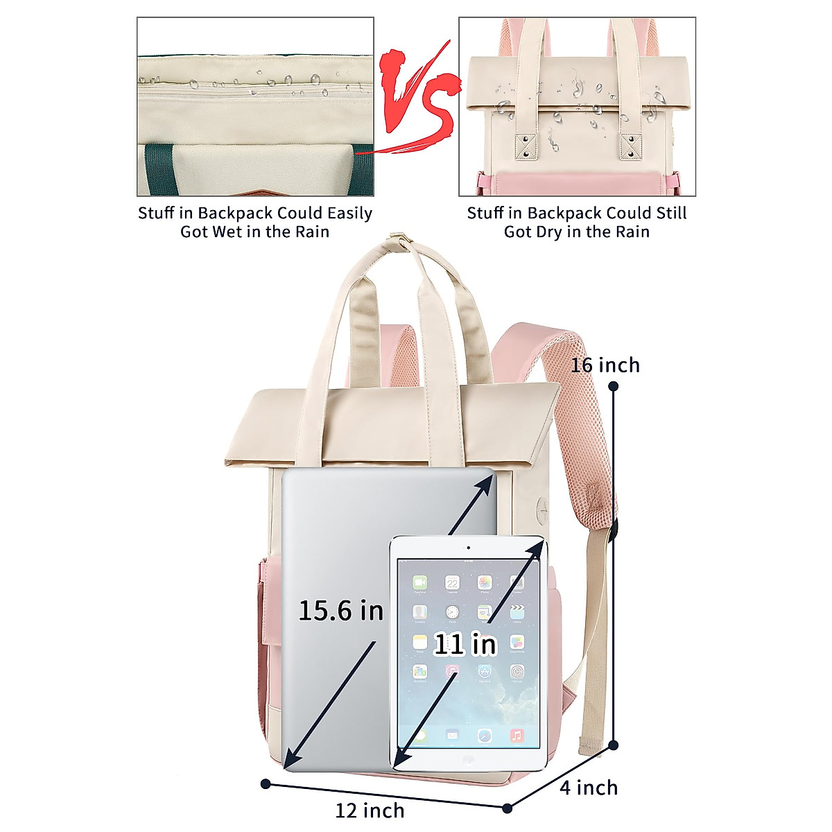 Janiful Convertible Backpack Tote,Work backpack for Women,Teacher Nurse Tote Backpack with USB Charging Port,Anti Theft for Travel Airline,Wide Top Open Bookbag fits 15.6 Inch Laptop