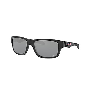 Oakley Men's OO9135 Jupiter Squared Rectangular Sunglasses, Matte Black USA Flag W/Prizm Black, 56 mm