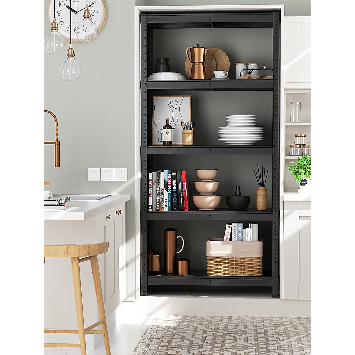 5-Tier Adjustable Metal Storage Shelves,Heavy Duty 1750 lbs Capacity Shelving,Waterproof Rust-Resistant Tool-Free Assembly Multi-Functional Garage Shelves Utility Shelf Rack 15.75"Dx31.5"Wx72"H