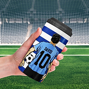 UNILYLY Personalized Uruguay Soccer Can Cooler Stainless Steel Custom Name Thermal Cup Boys National Sports Team Gifts For Fan Slim Cans Beer Bottle Holder Insulated Drink Tumbler