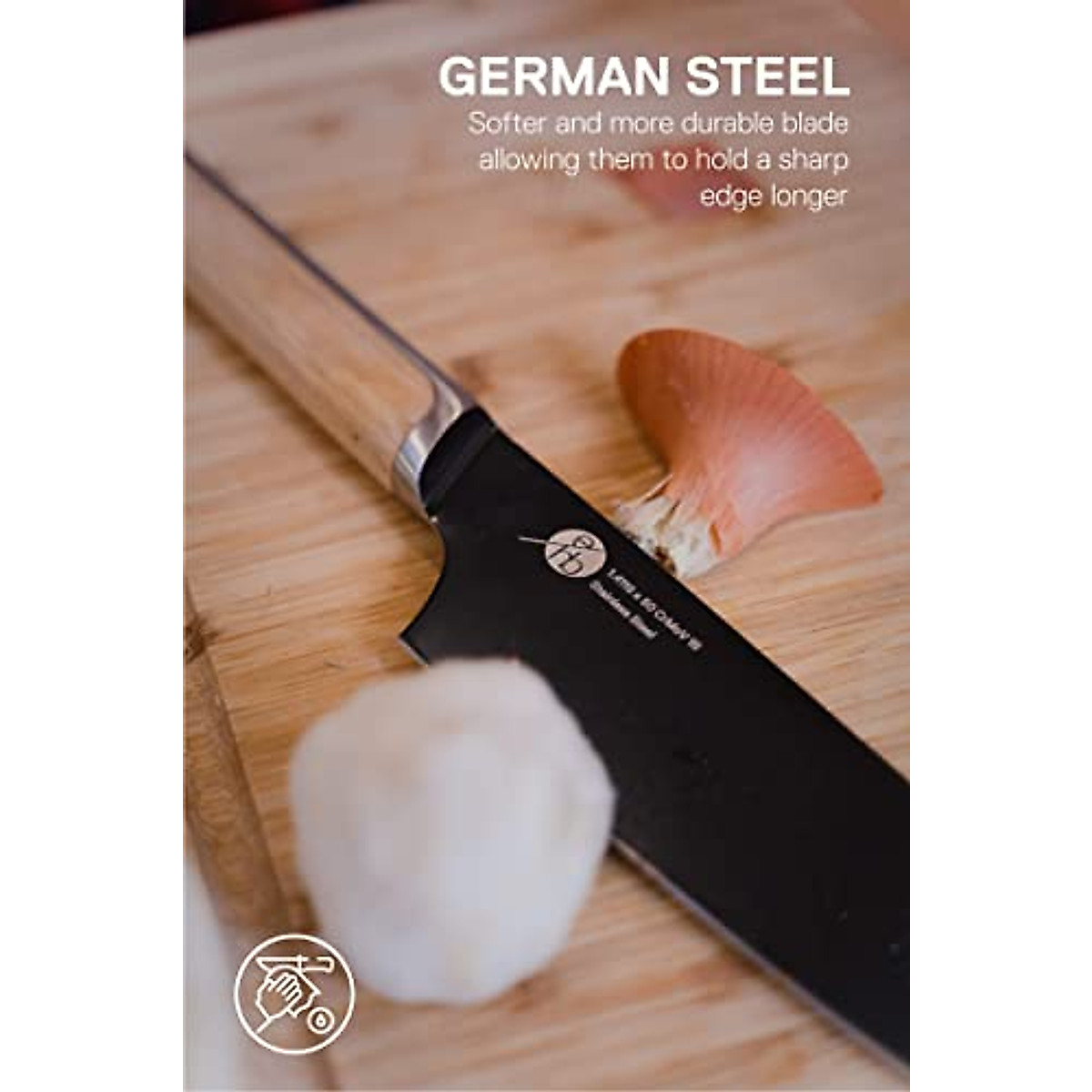 Everdure German Steel Professional Santoku Knife, 8.74 Inch Chef Knife with Titanium Coated Blade and Pakka Wood Handle, Perfect Kitchen Knife for Thinly Slicing Meat and Seafood