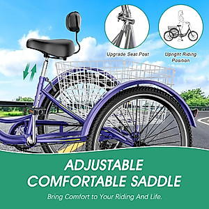 LILYPELLE Adult Tricycle 7 Speed, 3 Wheel Bike Adult, 20/24/26 inch Wheels Cruiser Bikes with Cargo Basket for Seniors, Women, Men