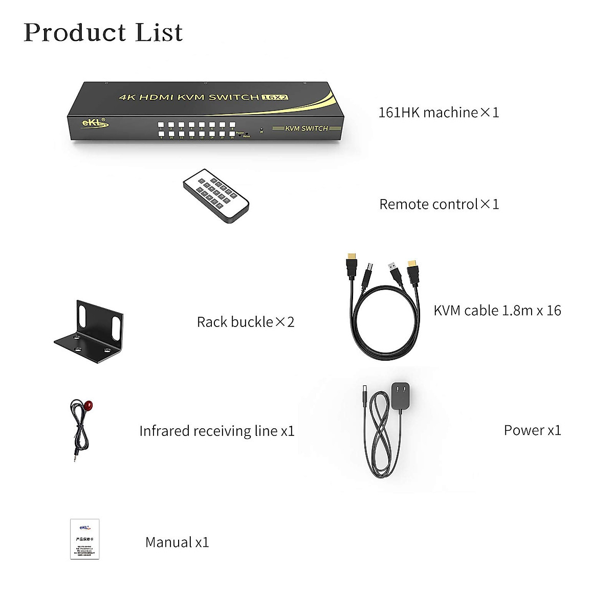 eKL KVM Switch, 16 Port v2.0 HDMI KVM Switch Supports Hotkeys Swapping 4K@60Hz 4:4:4 1080p 3D, 16 in 1/2 Out 16 PCs Sharing with One Set of Keyboard and Mouse