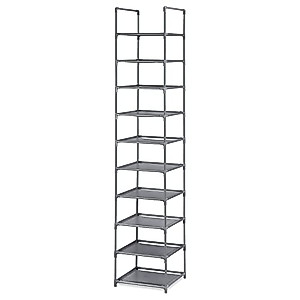 Hossejoy 10 Tier Shoe Rack, Metal Shoe Shelf Storage, Tall Vertical Storage Organizer Stand, Home Shoe Tower with Non-Woven Fabric for Narrow Space, Cloakroom, Entryway, Grocery Room (Grey)