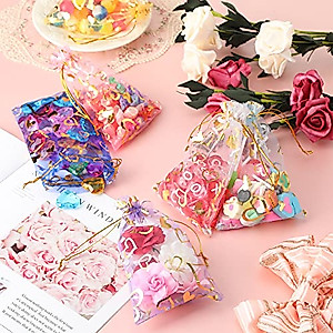 200 Pcs Organza Bag 4 x 6 Inch Small Organza Jewelry Bags Sheer Heart Organza Bags with Drawstring Party Favor Mini Mesh Pouch for Wedding Baby Shower Christmas Valentine Party Gift, 10 Colors