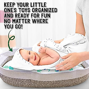 Complete Baby Basket and Storage Basket Solution for All Your Baby's Essentials - Set of 3 and Further 22x22 inch Bag - Woven Baskets for Storage and Changing Table Dresser with Extra Foamy Mattress.