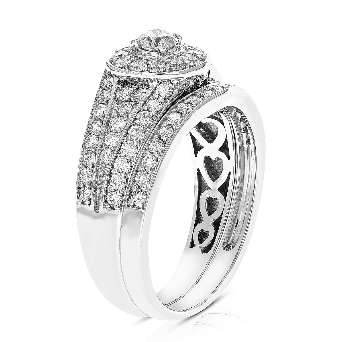 Vir Jewels 1 cttw Diamond Prong Set Wedding Engagement Ring Set 14K White Gold Multi Row Bridal Size 5.5