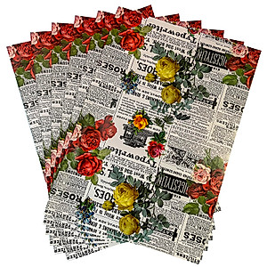 Dtiafu Vintage Newspaper Wrapping Paper Retro Floral Gift Wrap Paper - Rustic Wrapping Paper for Christmas Wedding Holiday - 20 x 28 Inch Per Sheet （6 Sheet）