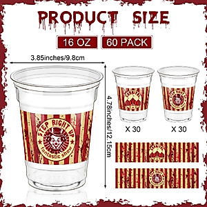 TURSTIN 60 Pieces Halloween Horror Circus Party Cups 16 oz Disposable Plastic Cups Creepy Carnival Party Decorations Horror Clown Cups for Circus Themed Party Halloween Party Supplies