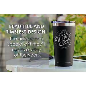 Sodilly Coffee Tumbler - Vintage 1983 Design - Ideal 1983 Birthday Gifts for Men - Perfect for 40th Birthday Celebrations - Unique 40th Birthday Travel Mug - 1983 Vintage 16 oz Black Coffee Tumbler