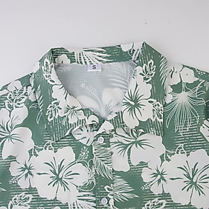 Men's Novelty Hawaiian Floral Shirt Summer Casual Button Down Tropical Holiday Beach Shirts Green