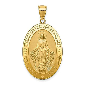 Diamond2Deal 14k Yellow Gold Miraculous Medal Pendant Fine Jewelry for Women (L- 38 mm W- 20.5 mm)