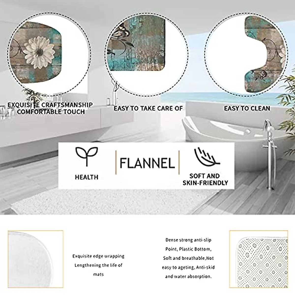 BIUSTAR 4 Piece Rustic Sunflower Shower Curtains Sets with Non-Slip Rugs, Toilet Lid Cover and Bath Mat, Bathroom Sets with Shower Curtain and Rugs and Accessories