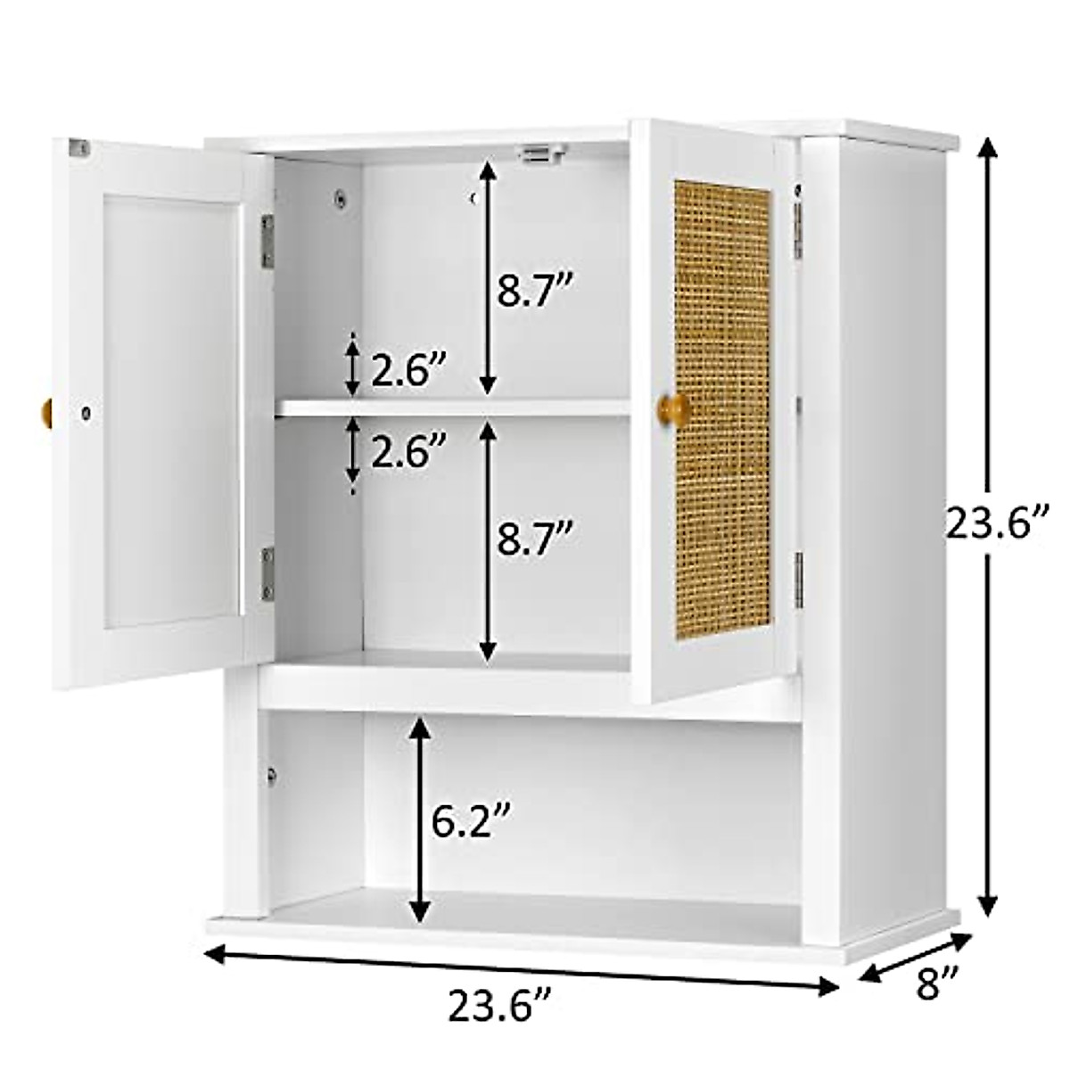 Finnhomy Bathroom Cabinet Wall Mounted, Bathroom Wall Cabinet with 2 Hand Made Rattan Doors and Adjustable Shelves, Over The Toilet Storage Cabinet, Medicine Cabinet for Bathroom Kitchen Laundry Room