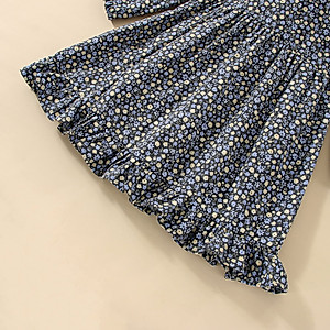 VINUOKER Toddler Girls Cotton Dress Long Sleeve Floral Dress for Little Girls Midi Dress 2-8years Fall Winter Dress A-blue